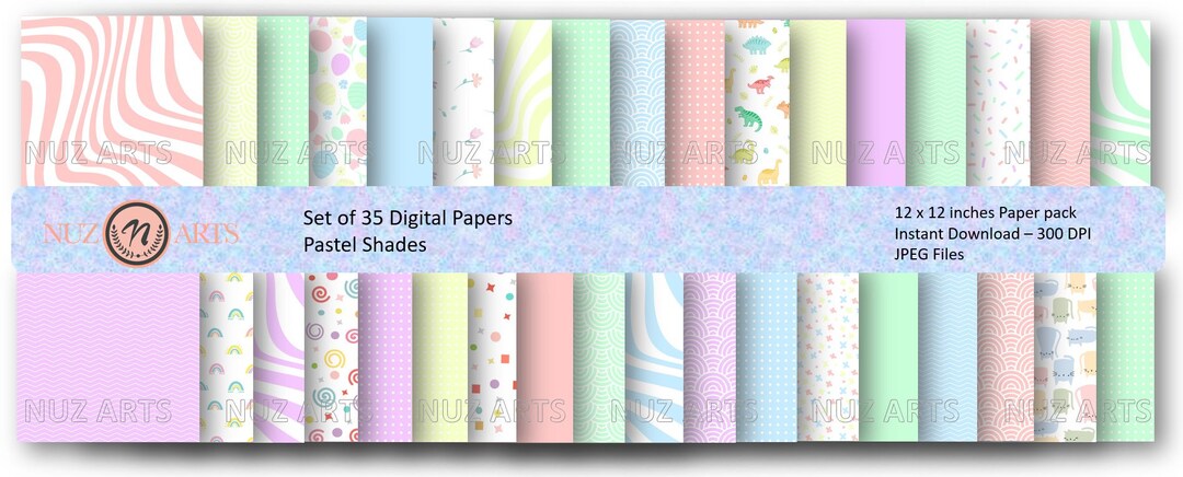 Set of 35 Pastels Digital Paper - Pastel Colors Digital Paper Pack ...