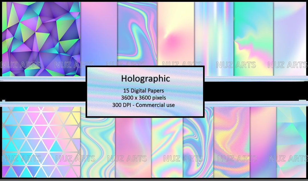 Set of 15 Holographic Digital Paper,rainbow Gradient Holo Foil Mermaid ...