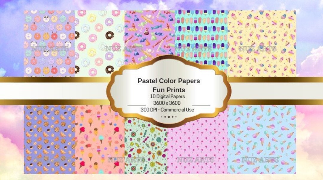10 Seamless Pastel Color Digital Paper Ice-cream Chocolate Cookies ...