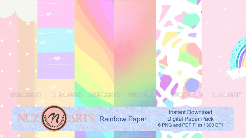 Pastel Rainbow Digital Paper Pack, Pastel Digital Paper Pack, Rainbow ...