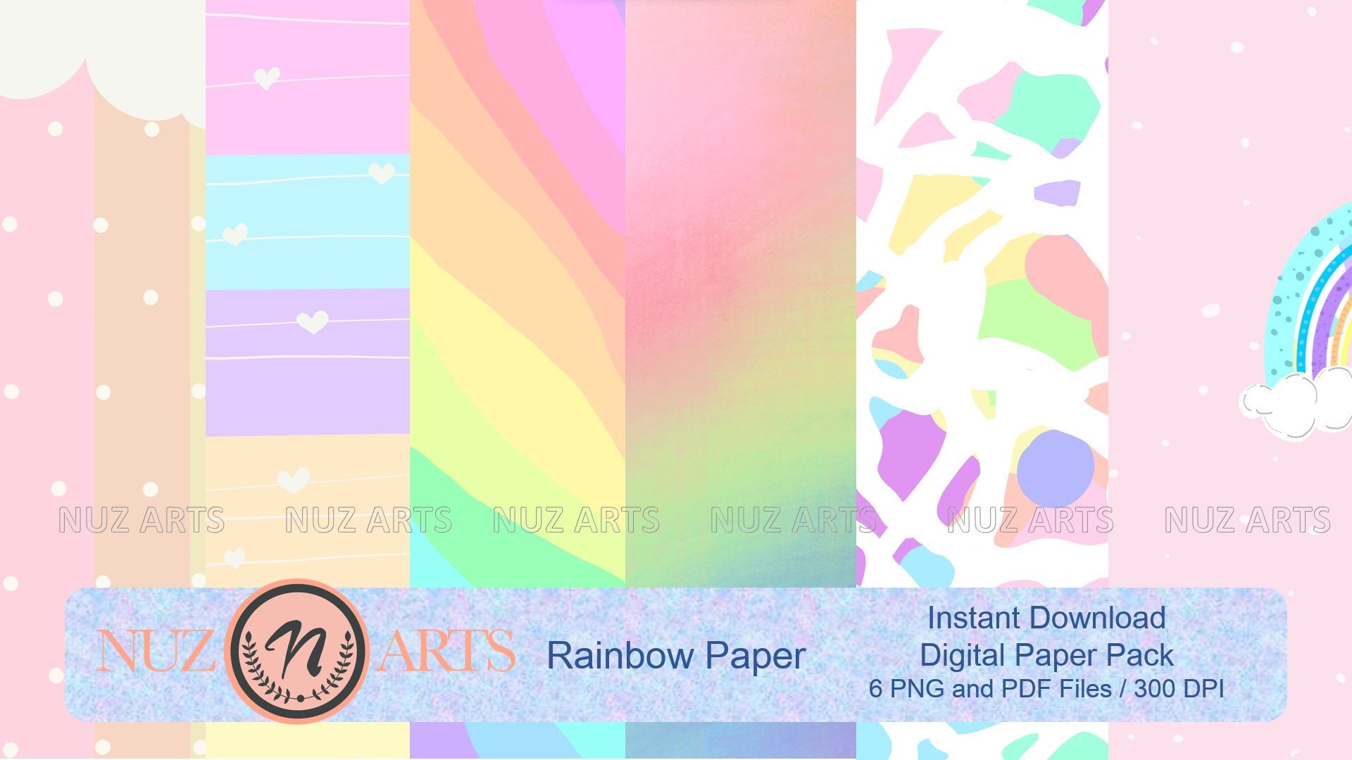 Pastel Rainbow Digital Paper Pack, Pastel Digital Paper Pack, Rainbow ...
