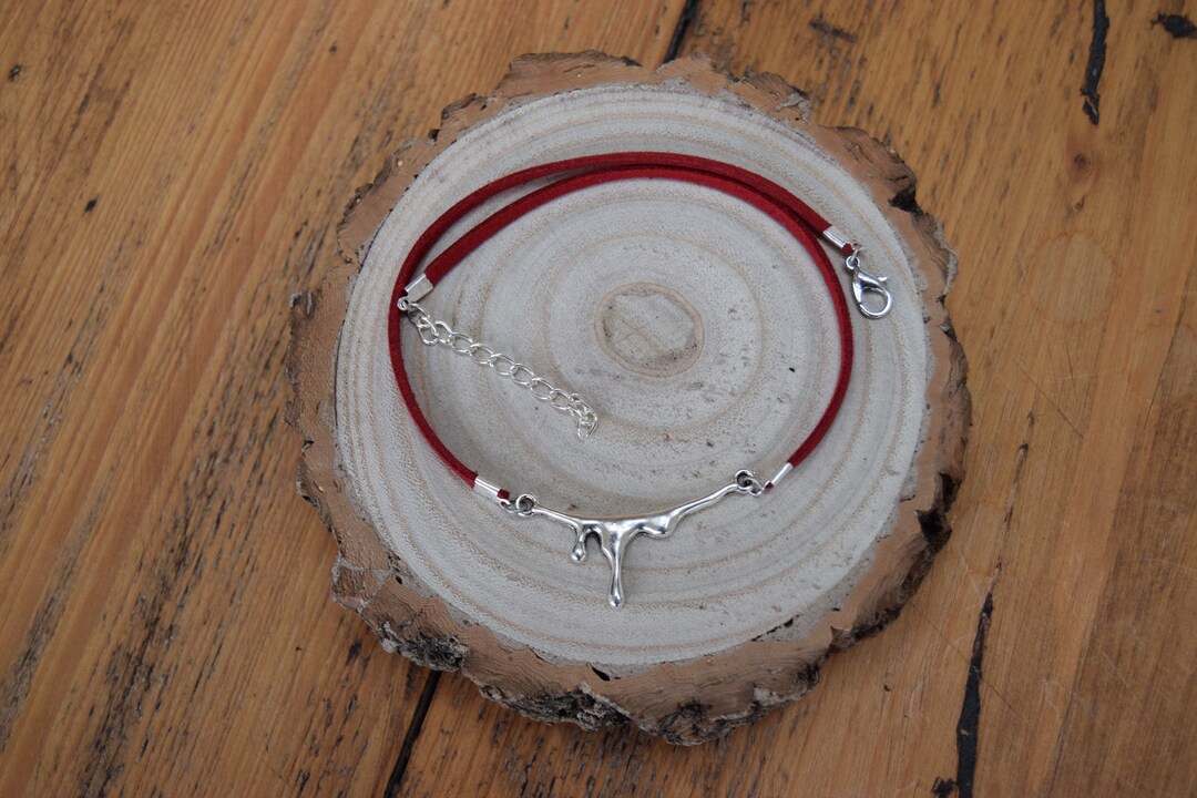 Blood Drip Choker With Red Faux Suede, Vampire Aesthetic Necklace ...