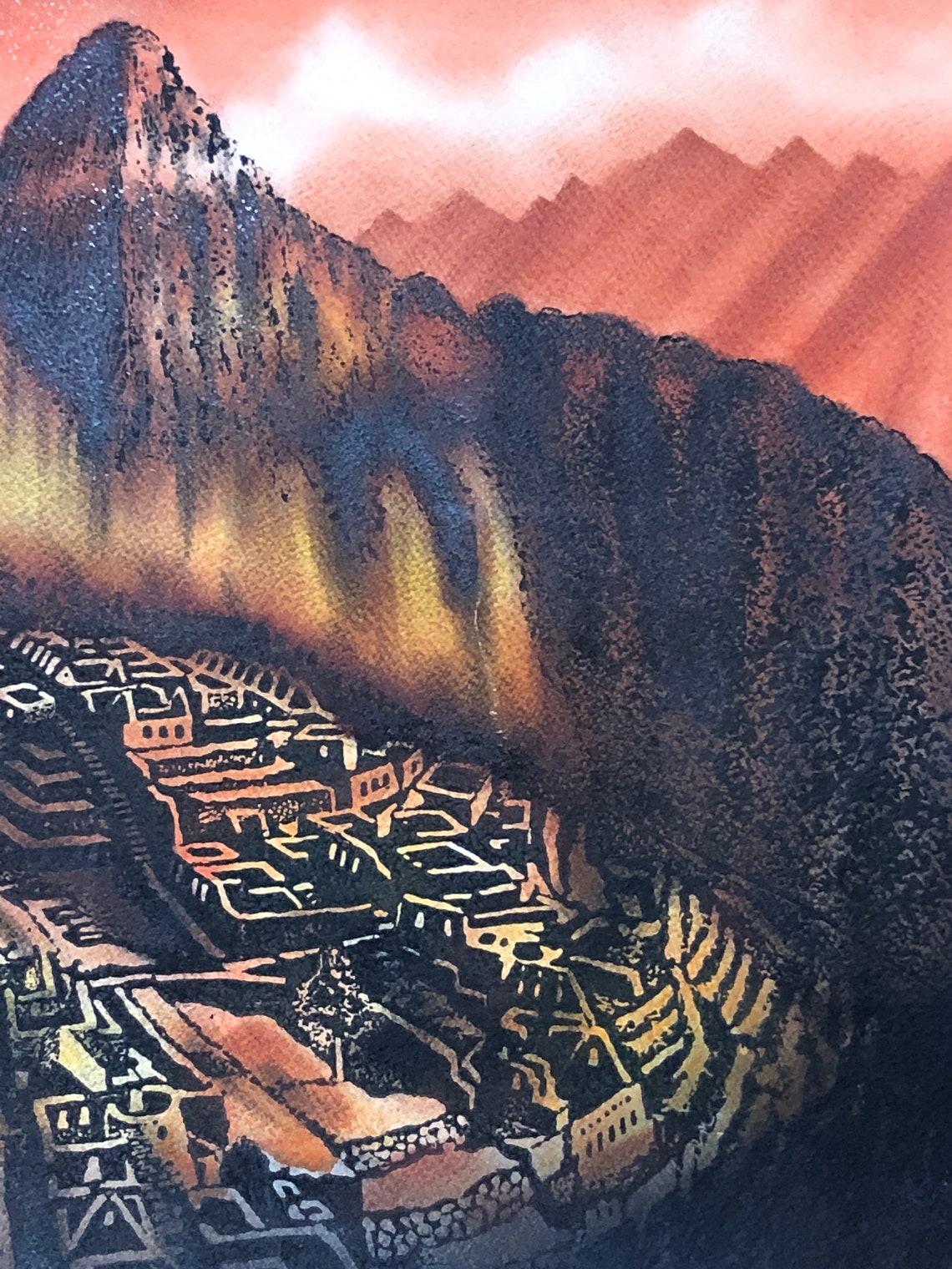 Machu Picchu painting / Machu Picchu wall art / Mountain wall | Etsy