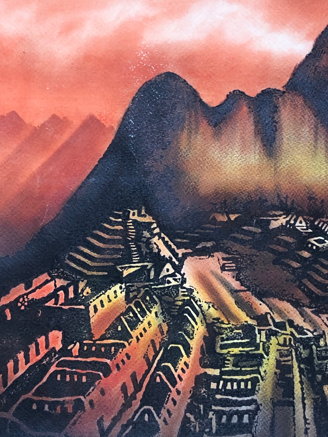 Machu Picchu painting / Machu Picchu wall art / Mountain wall | Etsy