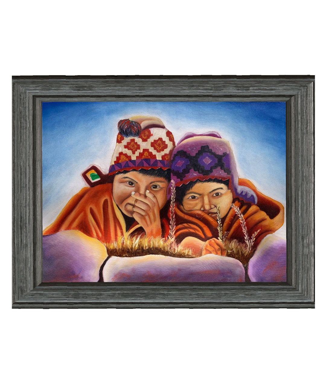 Canvas Wall Art / Andean Childs Painting / Peruvian Wall Art / Portrait ...