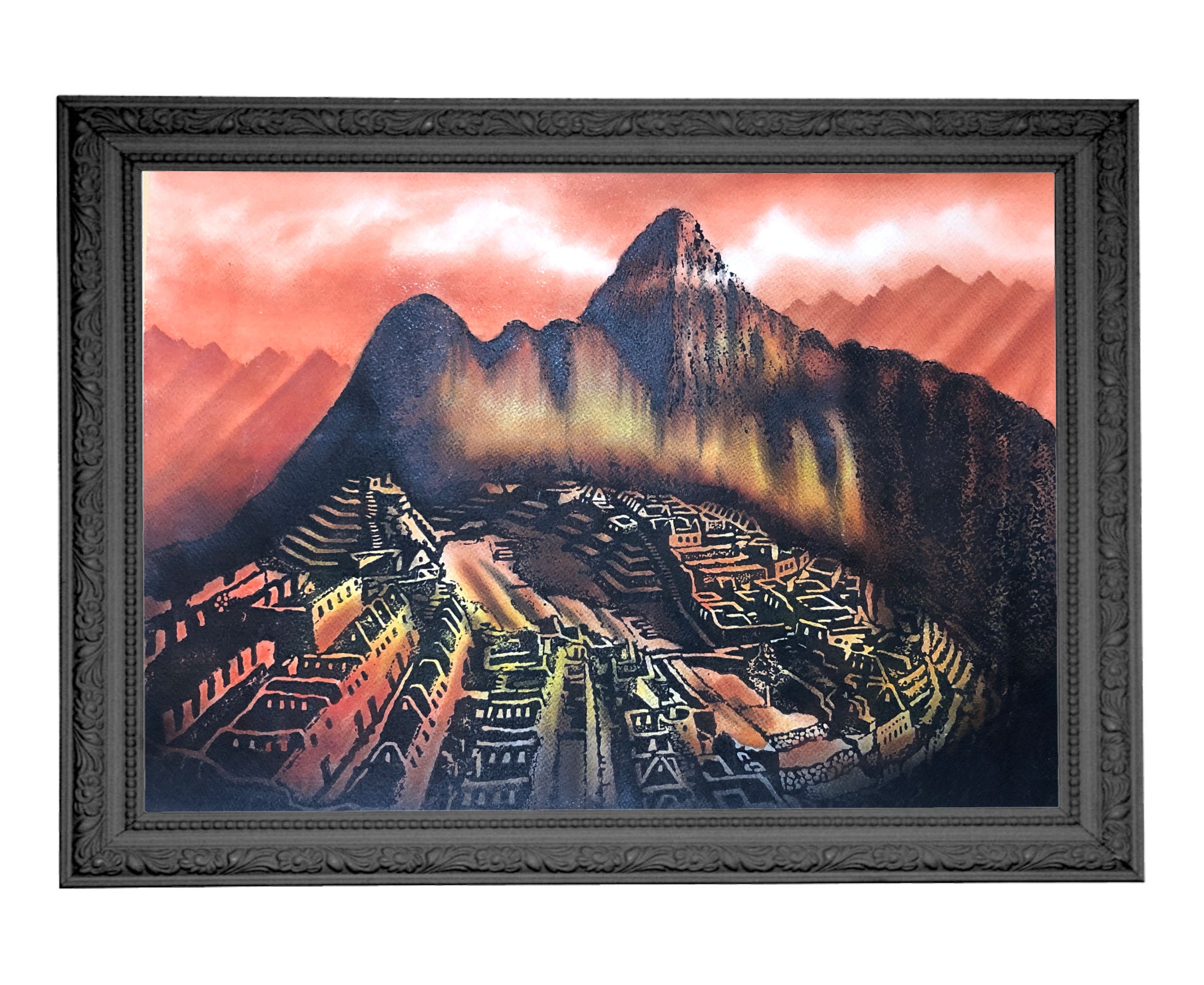Machu Picchu Painting / Machu Picchu Wall Art / Mountain Wall Art ...