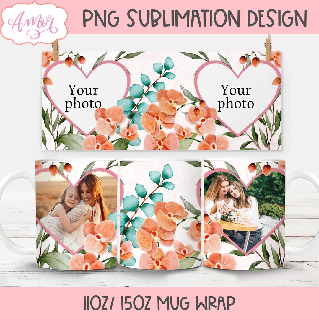 Watercolor Floral Photo Mug Template for Sublimation, Orchid Flowers ...
