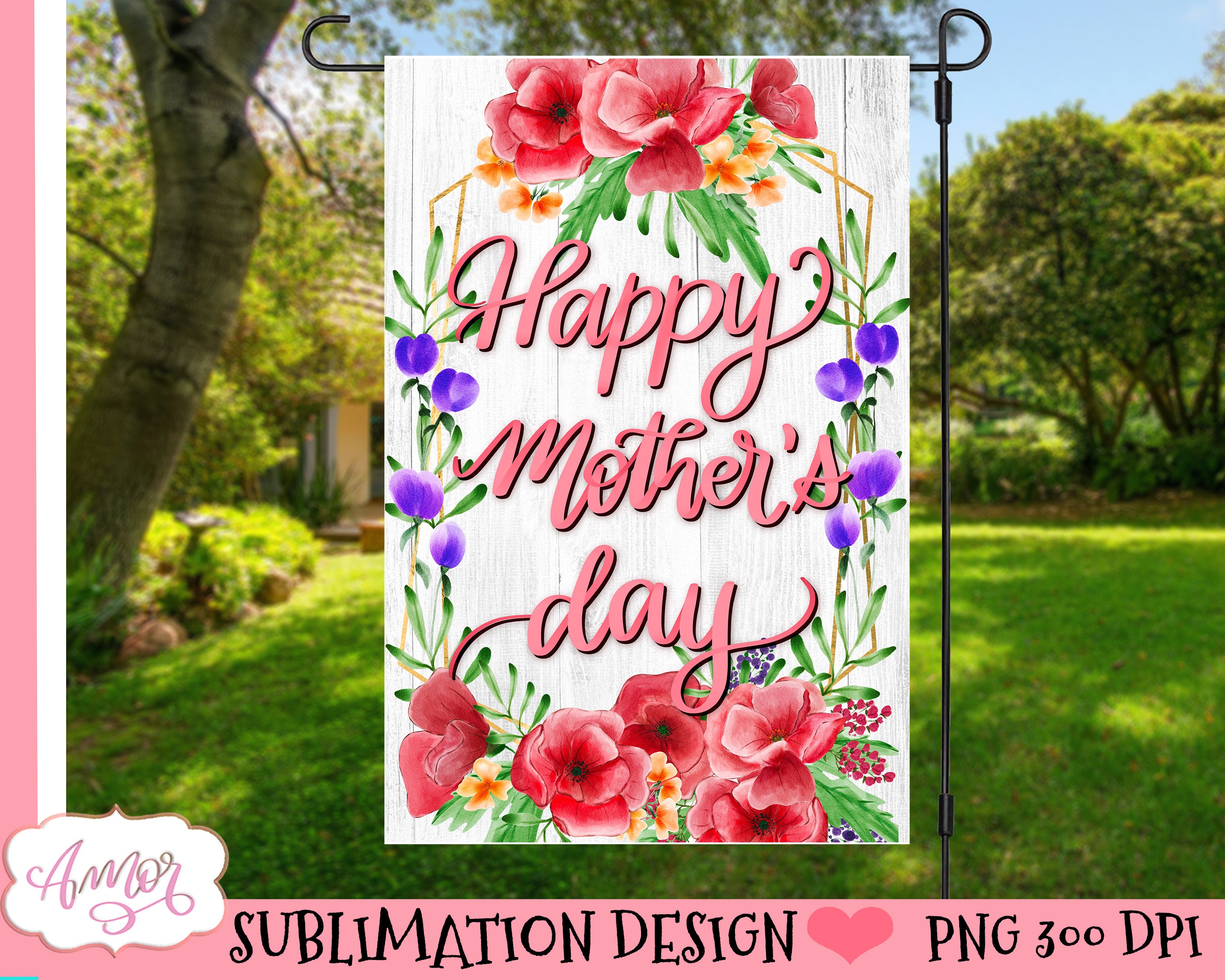 Happy Mothers Day Garden Flag PNG for Sublimation Design Mom - Etsy