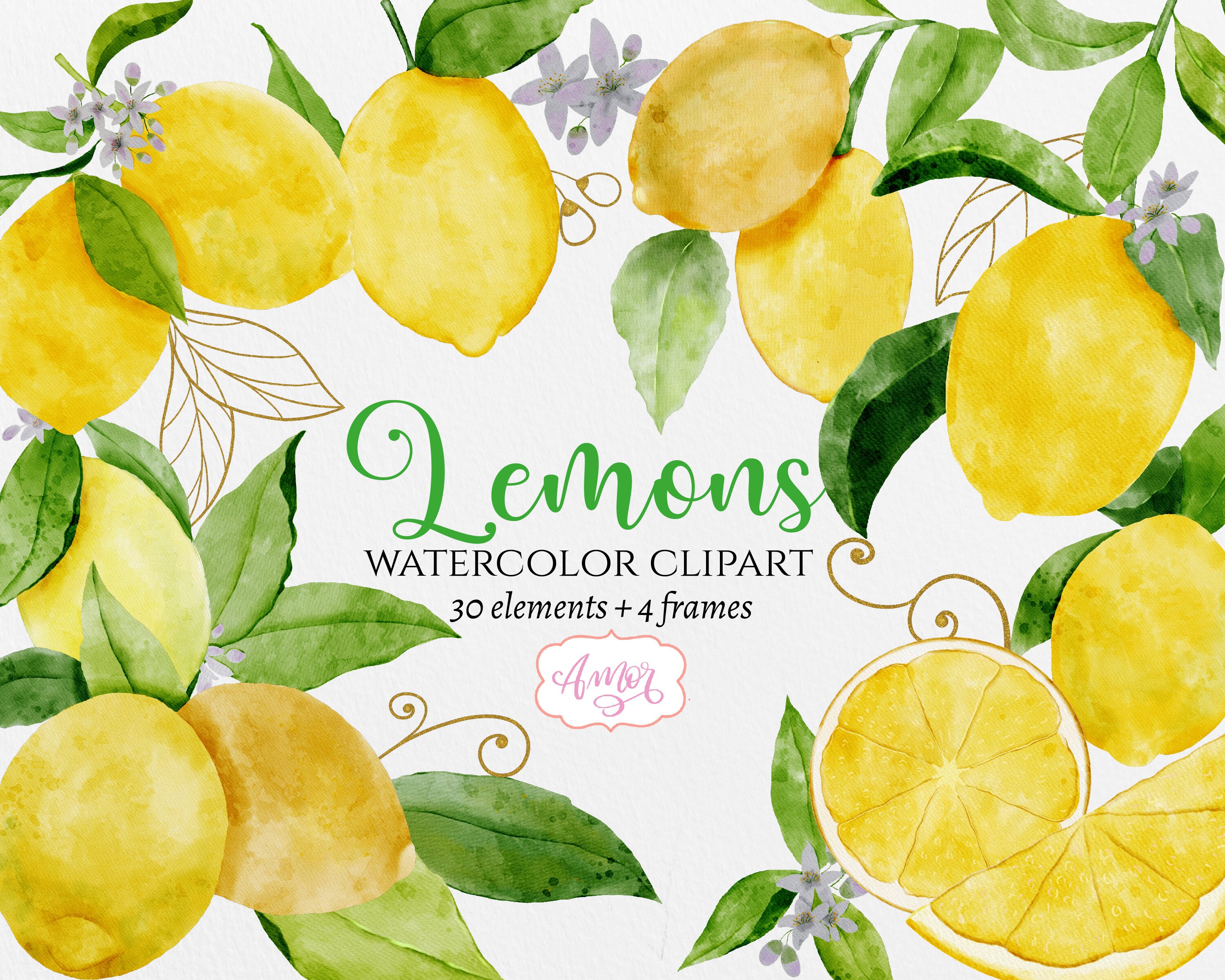 Watercolor Lemon Clipart PNG, Citrus Clipart, Lemon Frames PNG, Lemon ...