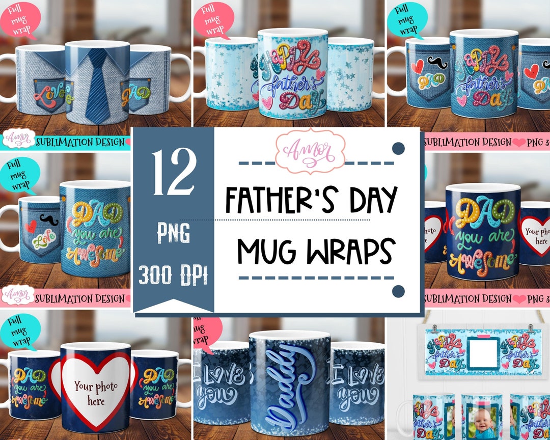 Bundle of 12 Father's Day Mug Templates for Sublimation, Customizable ...
