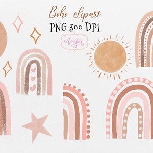 Boho Rainbow Clip Art Bundle, Trendy Png Designs for Sublimation ...