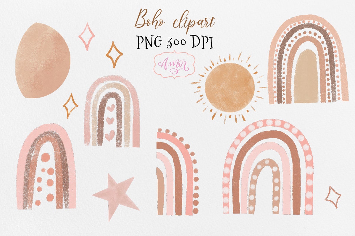 Boho Rainbow Clip Art Bundle Trendy Png Designs for - Etsy Australia