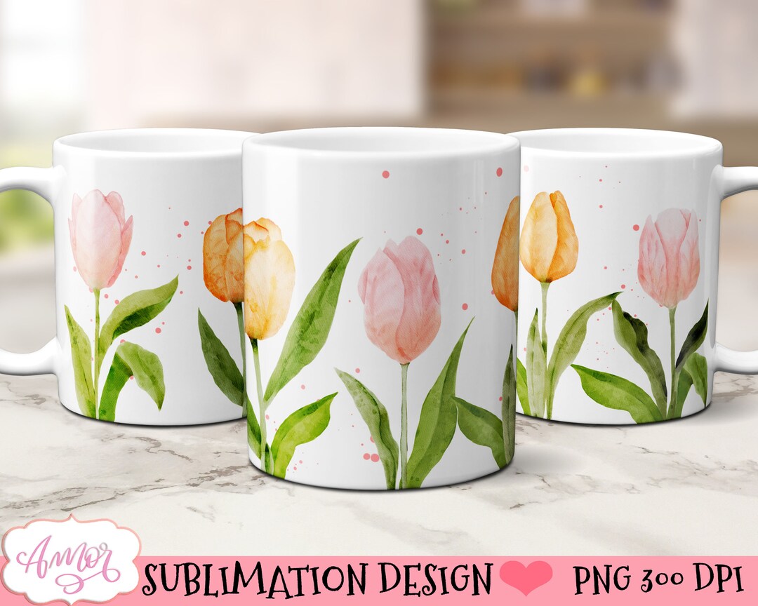 Pink Tulip Flower Design for 11oz and 15oz Mug Sublimation ...