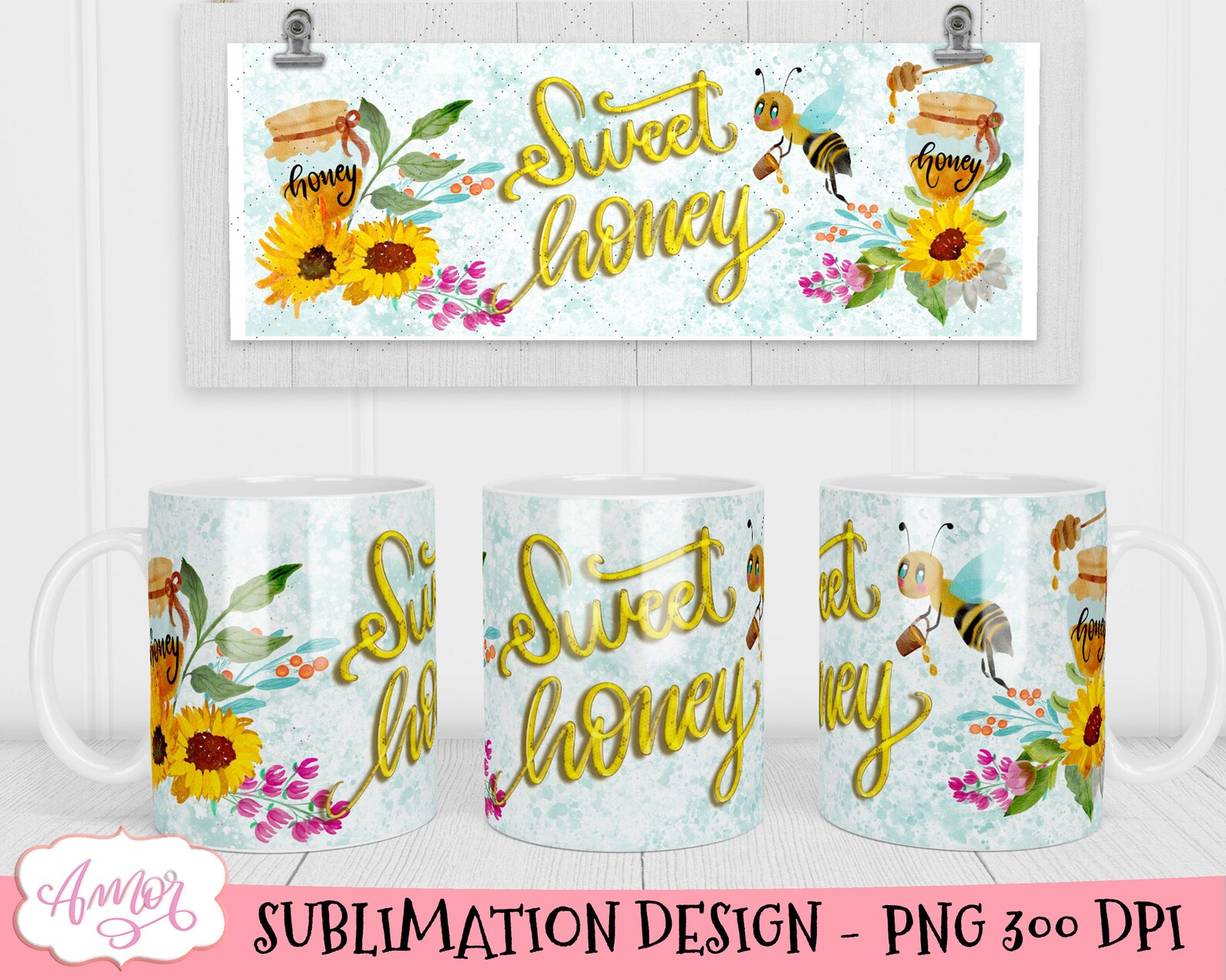 Bee Mug Sublimation Designs BUNDLE Bees Mug Wrap Coffee Mug - Etsy