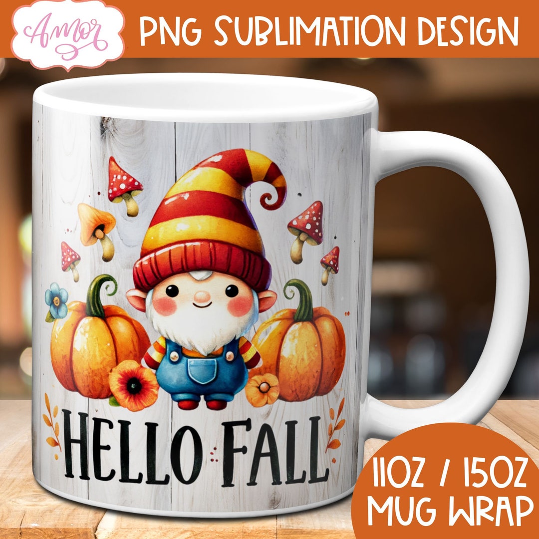 Digital Download | Hello Fall Mug Wrap PNG | Cute Fall Gnome ...