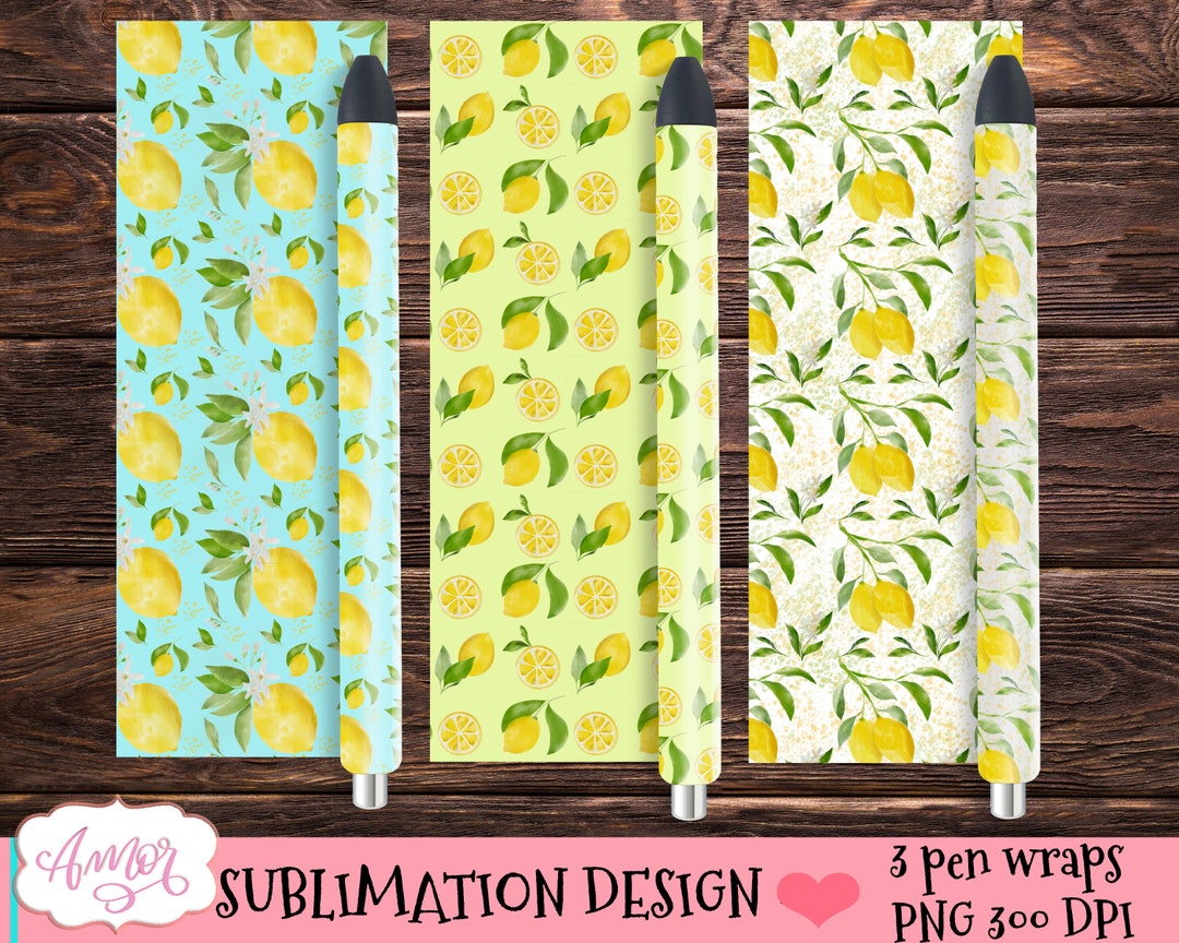 Lemon Pen Wraps Png Set of 3 Digital Download, Fruit Pen Wrap Bundle ...