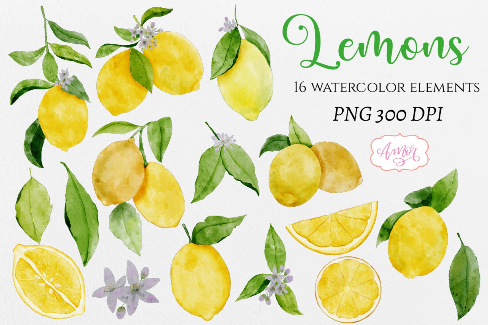 Watercolor Lemon Clipart PNG Citrus Clipart Lemon Frames - Etsy