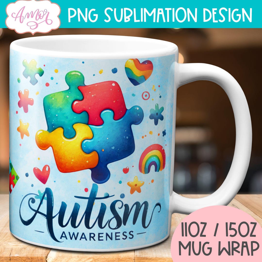 DIGITAL DOWNLOAD Autism Awareness Mug Wrap Sublimation Design Autism ...