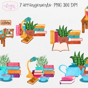 Hand Drawn Library Clipart, Books and Reading Clipart, Books Clipart ...