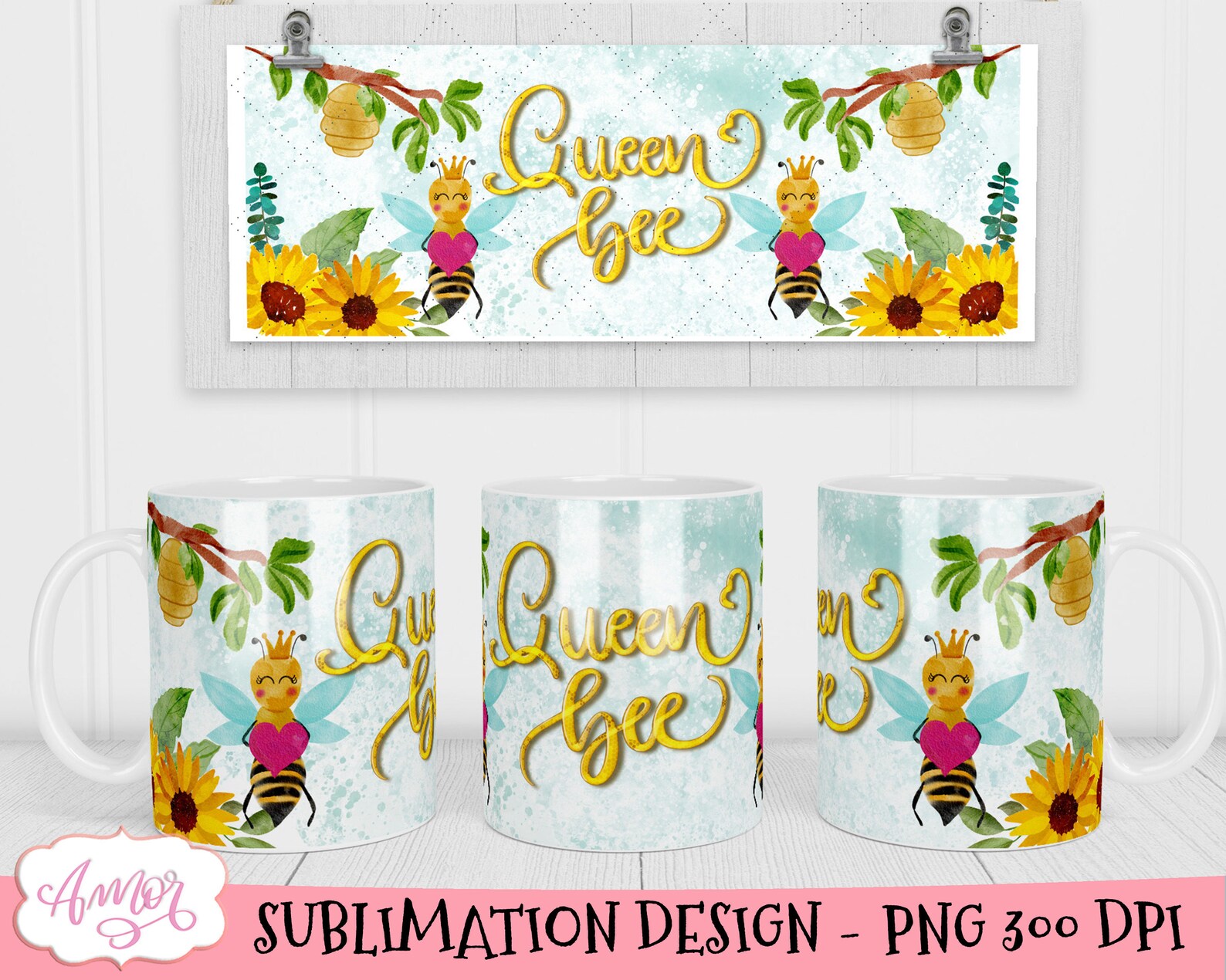 Bee Mug Sublimation Designs BUNDLE Bees Mug Wrap Coffee Mug - Etsy