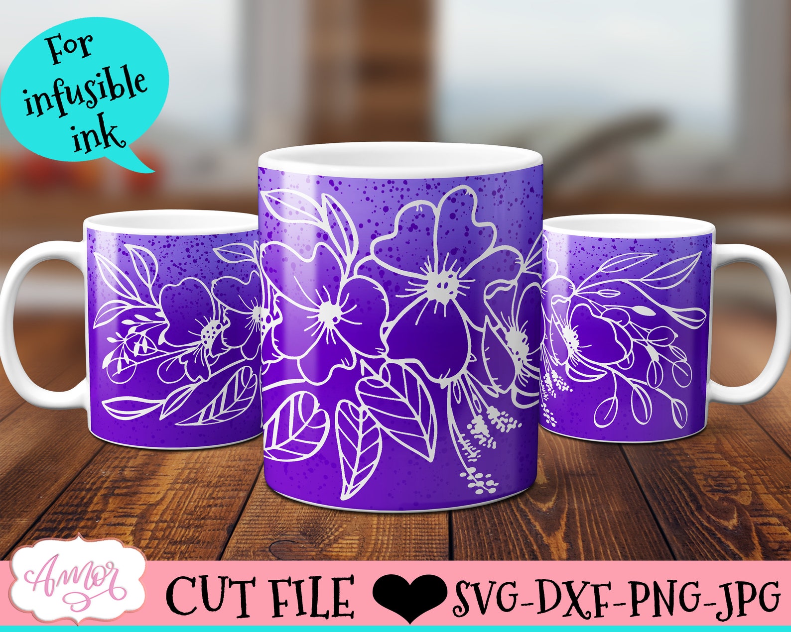Floral Mug Wrap SVG Coffee Mug SVG Designs Cricut Mug Press - Etsy