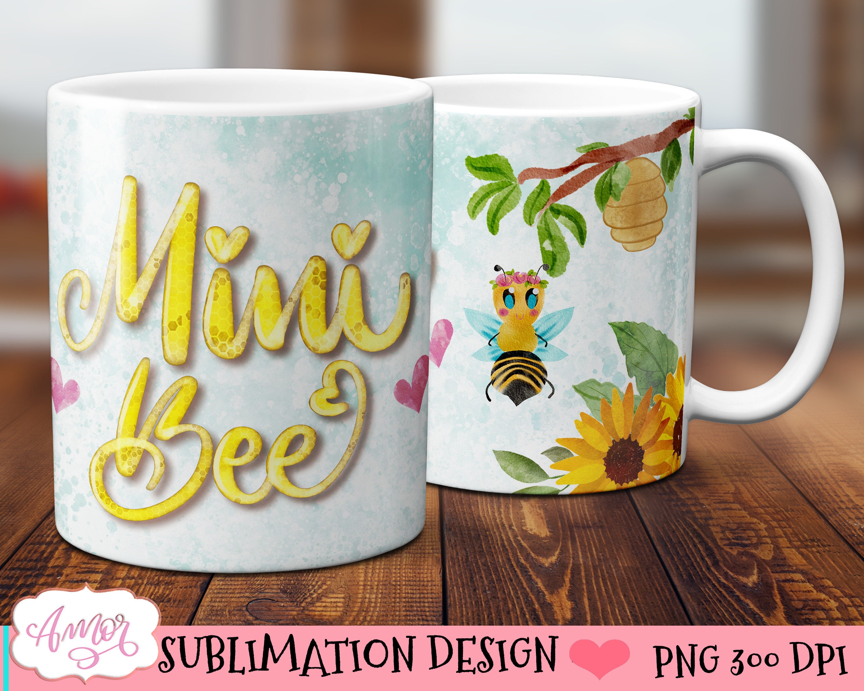 Mini Bee Mug Wrap PNG, Bees Coffee Mug Template, Cute Design for 11oz ...