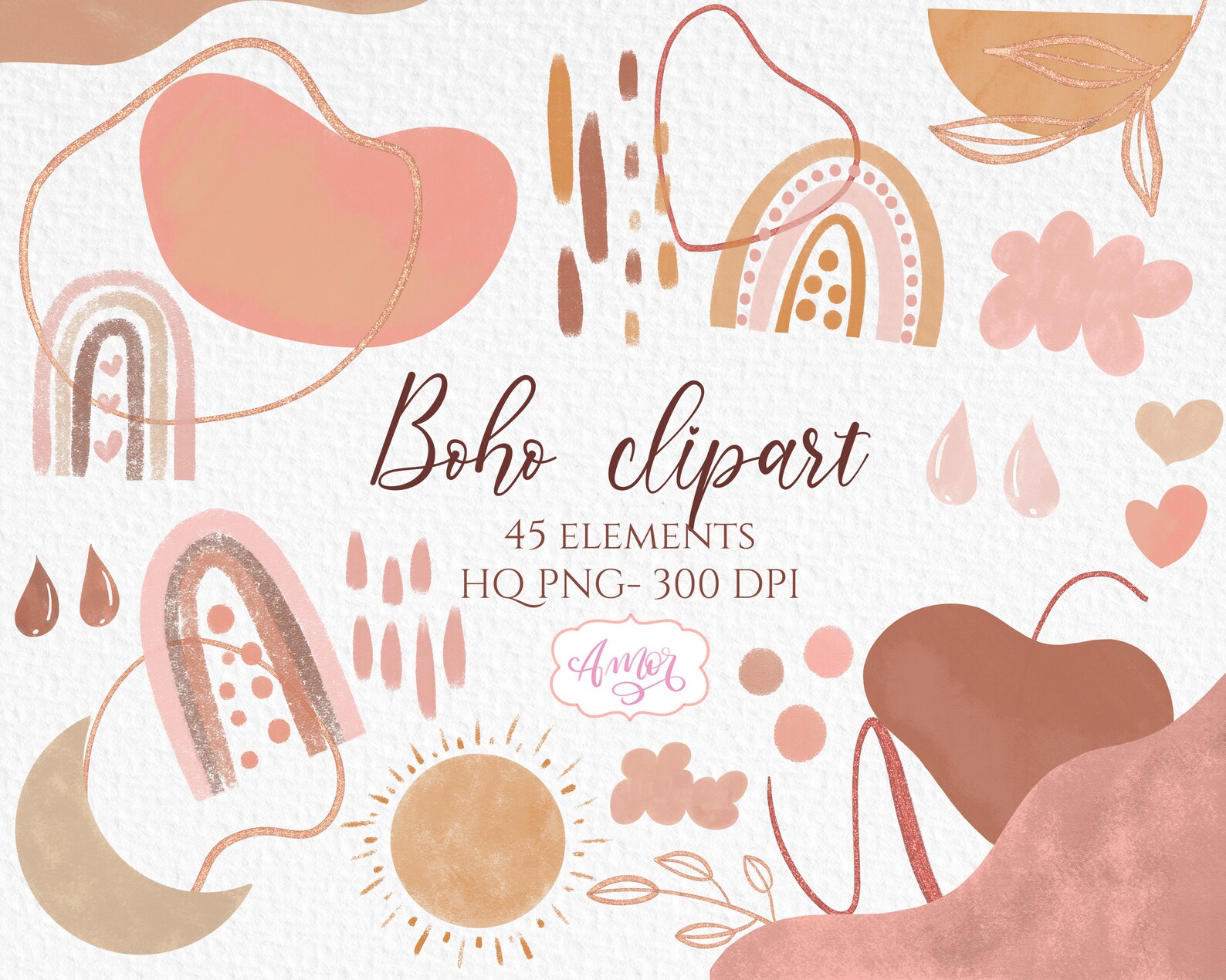 Boho Rainbow Clip Art Bundle Trendy Png Designs for - Etsy