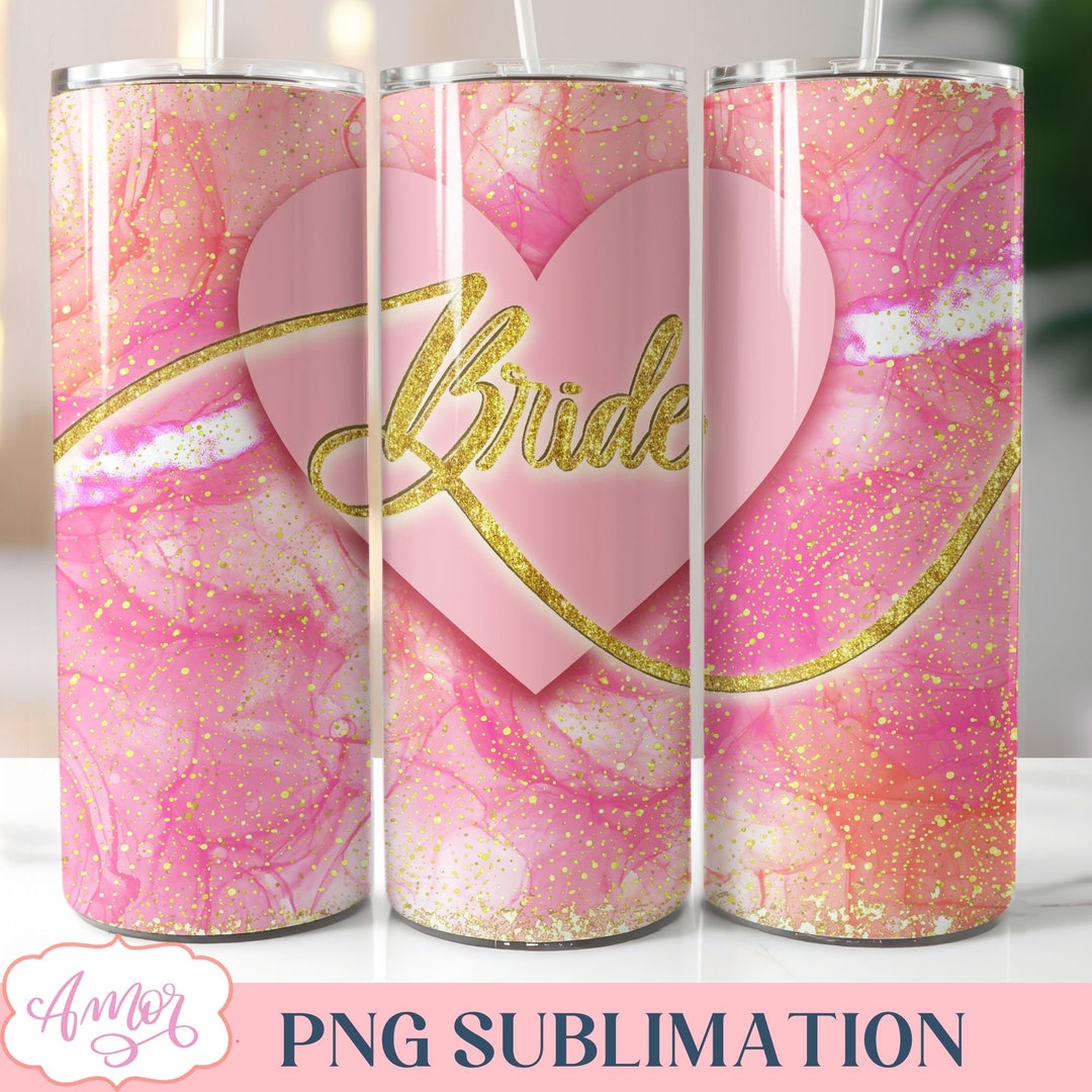 Bride Tumbler Wrap PNG for Sublimation, Pink Wedding Tumbler Template ...