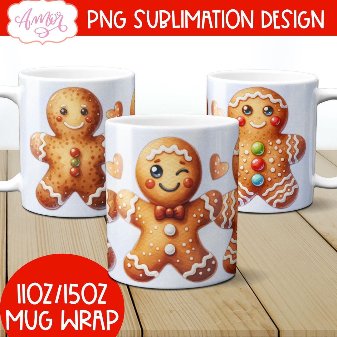 Christmas Mug PNG Sublimation Design, Cute Gingerbread Man Cookies Full ...