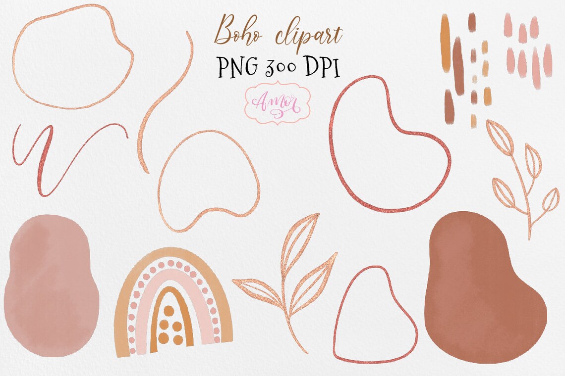Boho Rainbow Clip Art Bundle Trendy Png Designs for - Etsy