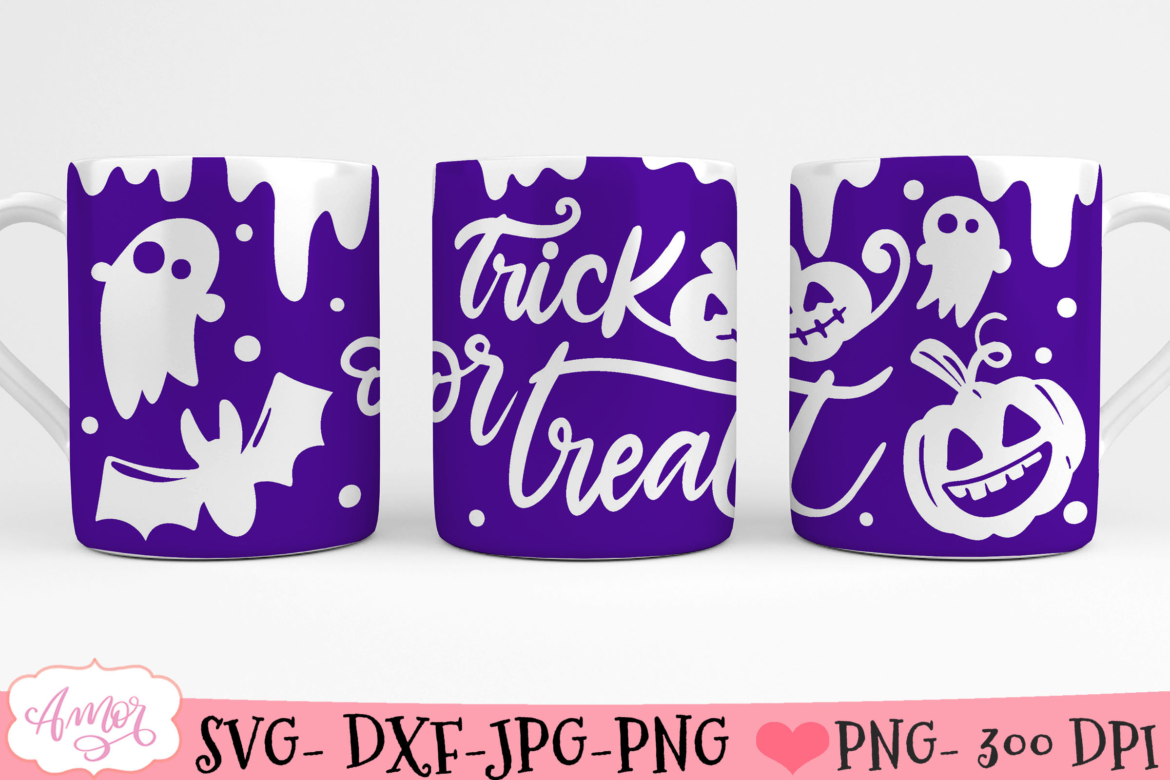 Trick or Treat Mug SVG, Halloween Mug Wrap Svg, Cute Ghosts Cut File ...