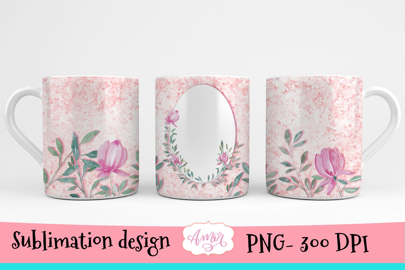 Pink Flowers Photo Mug Template for Sublimation Floral Full - Etsy