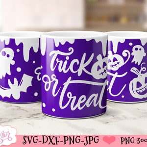 Trick or Treat Mug SVG, Halloween Mug Wrap Svg, Cute Ghosts Cut File ...