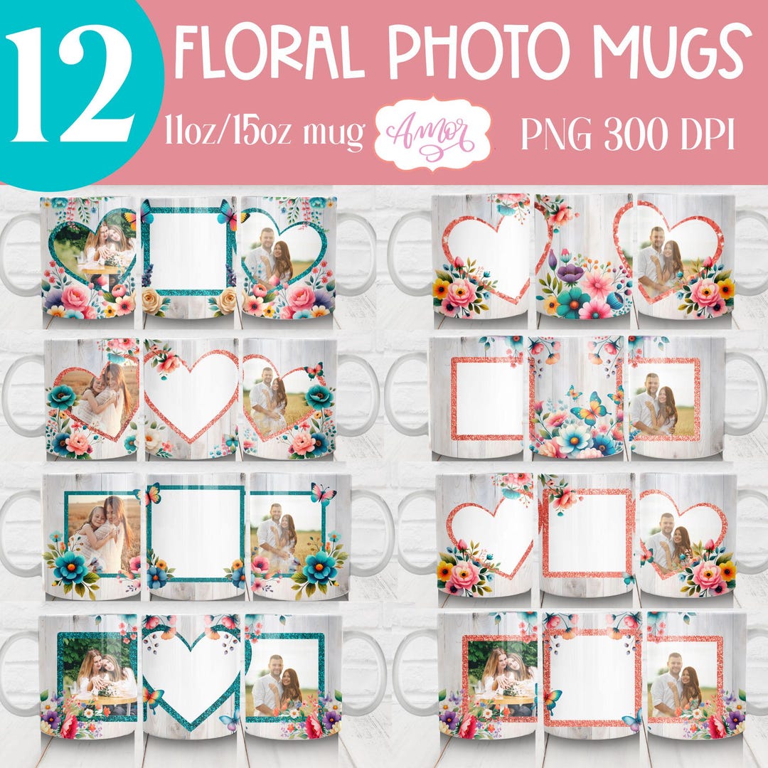 DIGITAL DOWNLOAD Floral Photo Mug Template Bundle: Watercolor Flower ...