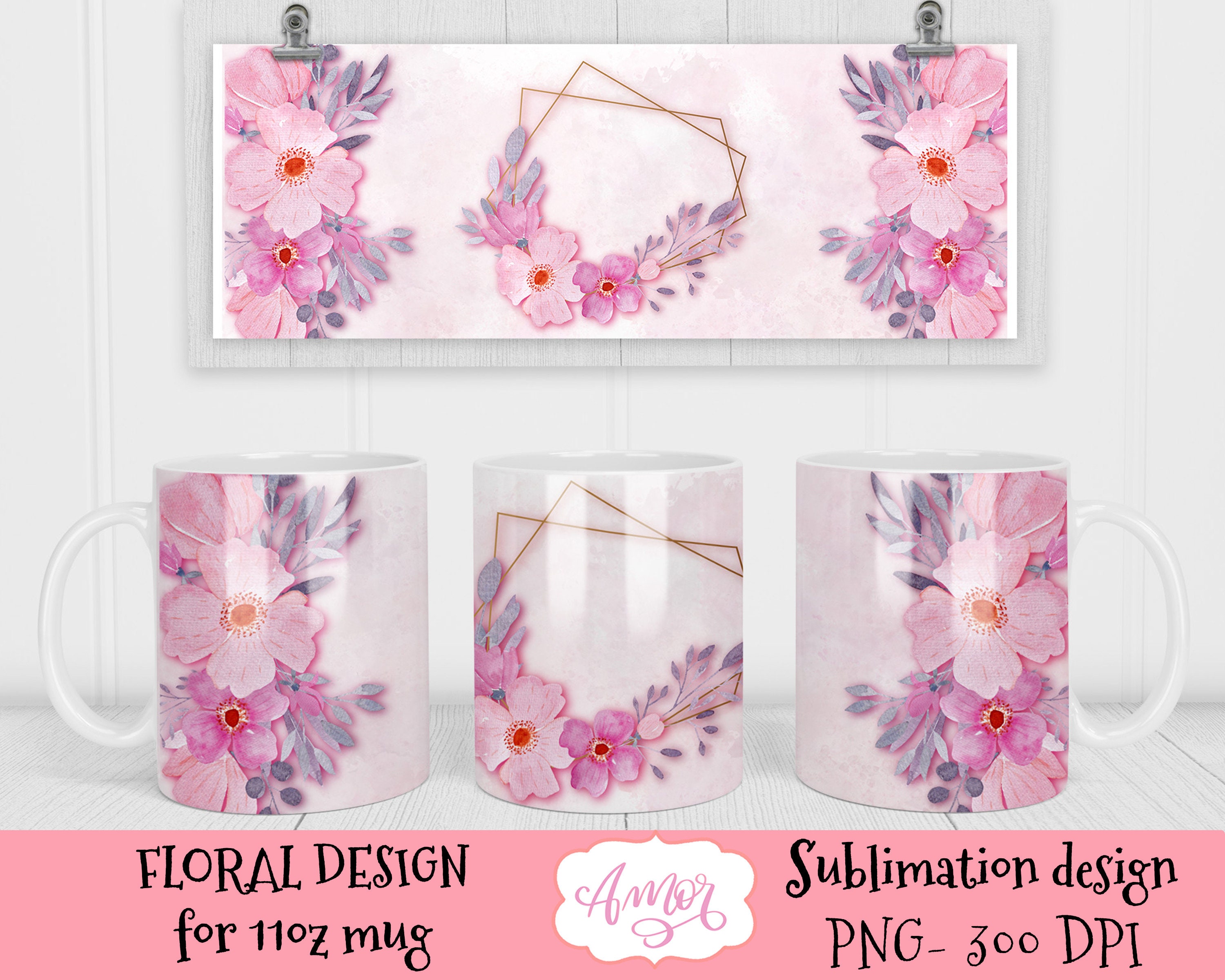 Customizable Floral 11oz Mug Sublimation Design Mug Wraps Etsy Uk