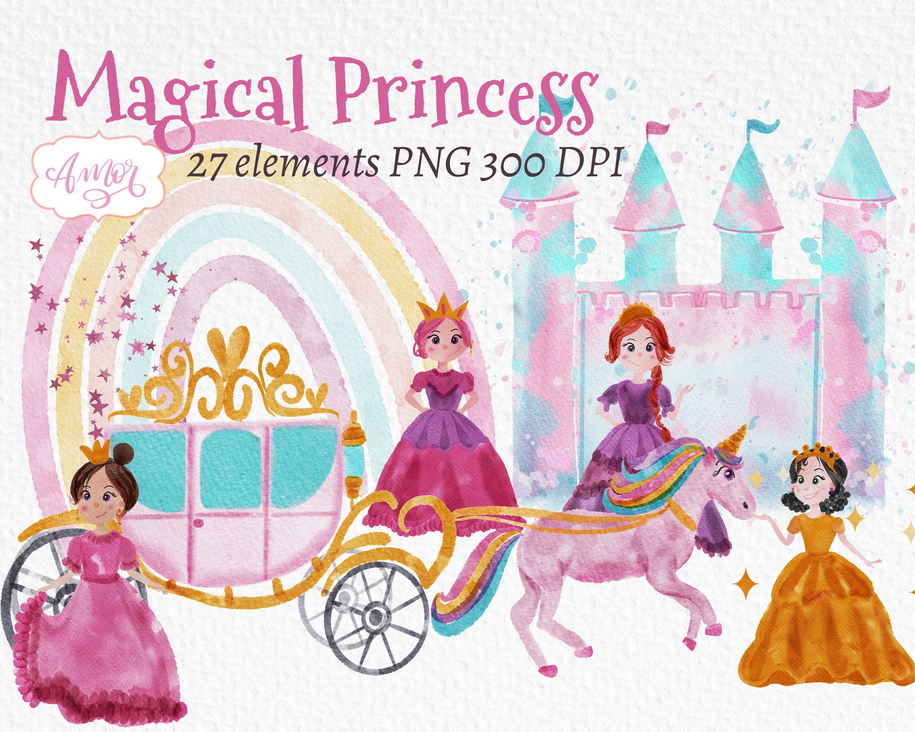Watercolor Princess Clipart Hand Painted Fairytale Clipart | Etsy