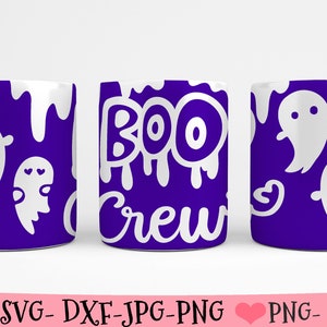 Boo Crew Mug SVG, Halloween Mug Wrap Svg, Cute Ghosts Cut File for 12oz ...