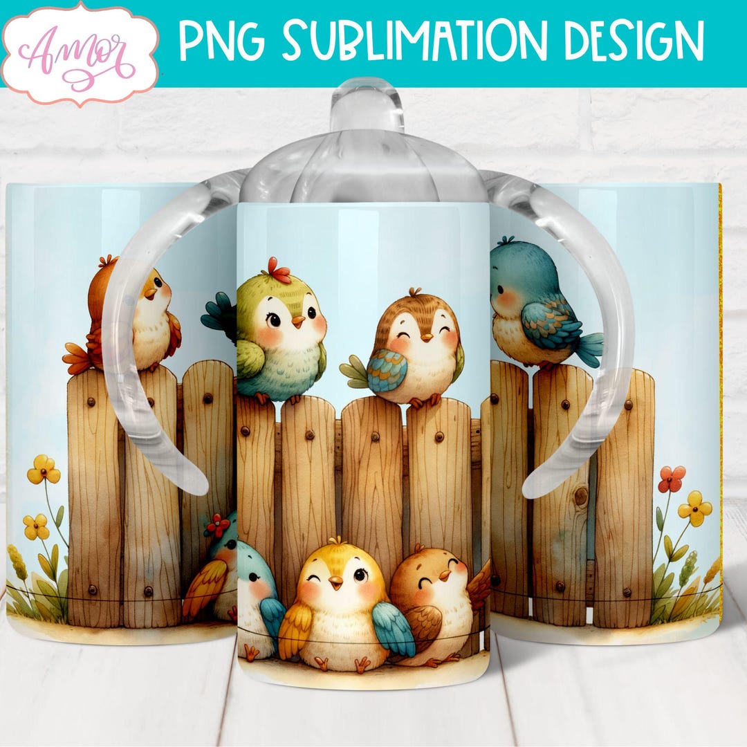 DIGITAL DOWNLOAD Cute Birds Sippy Cup Sublimation Baby Animal 12oz ...