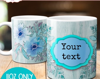 Add Your Name Mug Template PNG for Sublimation, Floral Customizable Mug ...