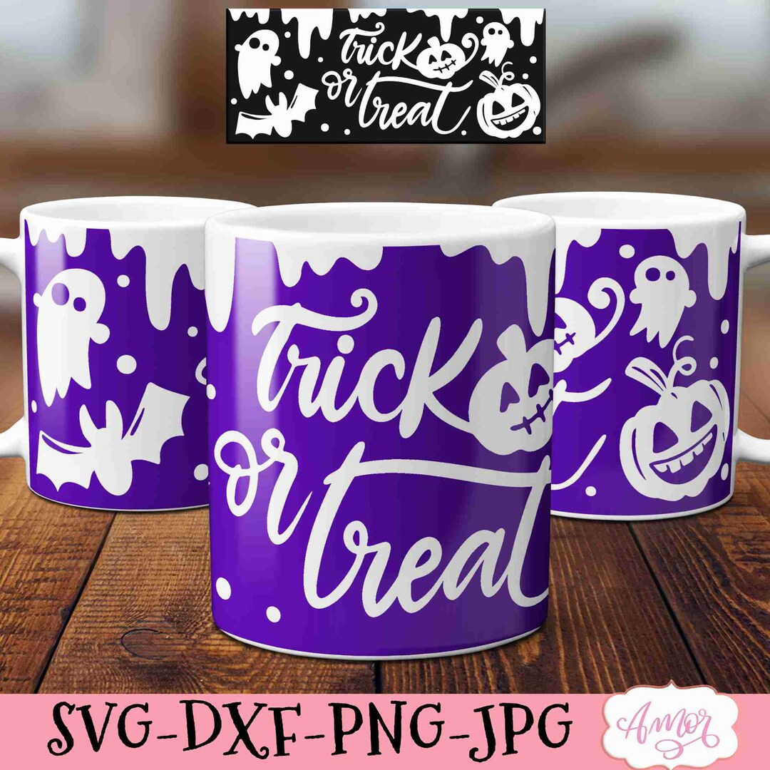 Trick or Treat Mug SVG, Halloween Mug Wrap Svg, Cute Ghosts Cut File ...