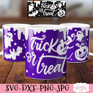 Trick or Treat Mug SVG, Halloween Mug Wrap Svg, Cute Ghosts Cut File ...