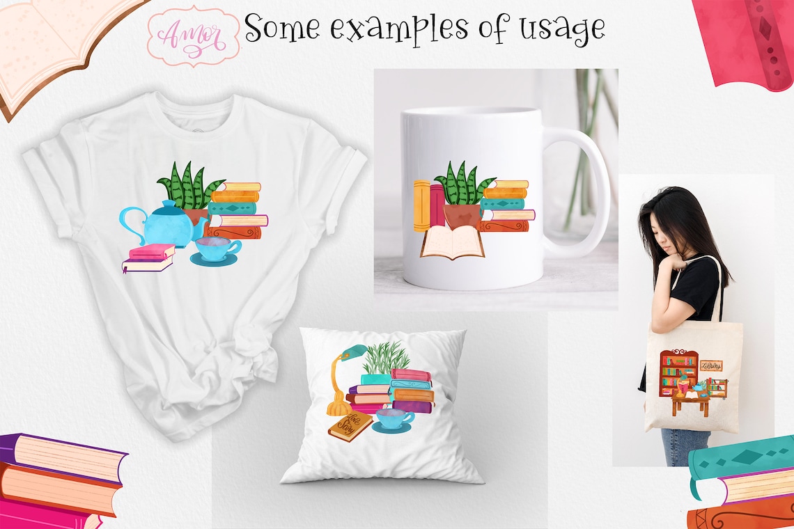 Hand Drawn Library Clipart Books and Reading Clipart Books - Etsy