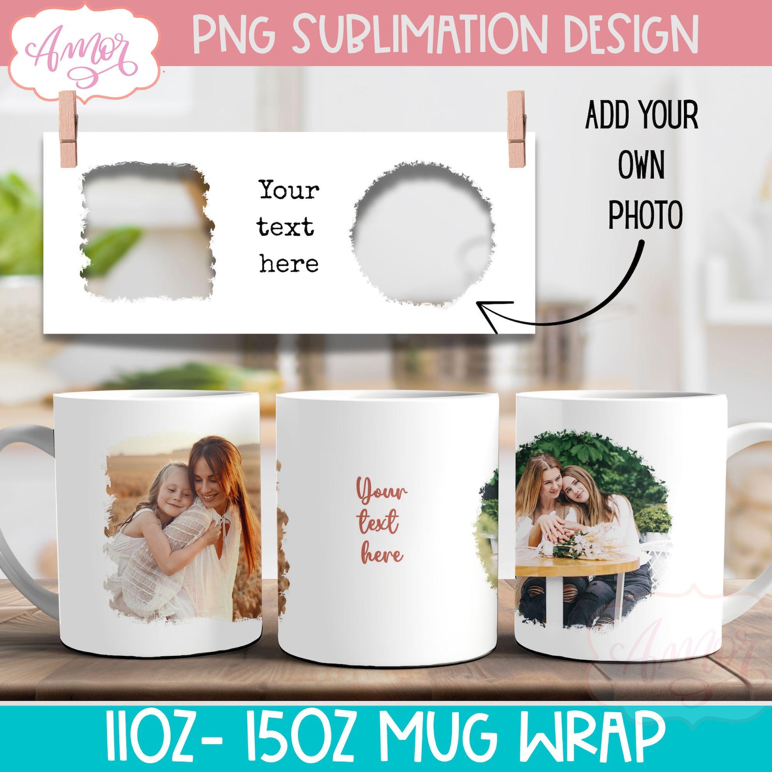 DIGITAL DOWNLOAD 2 Photo Frame Mug, Custom Photo Coffee Mug ...