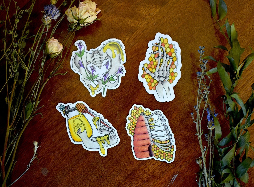 Honey Bones Sticker Pack - Save the Bees Dark Botanical Sticker Vintage ...