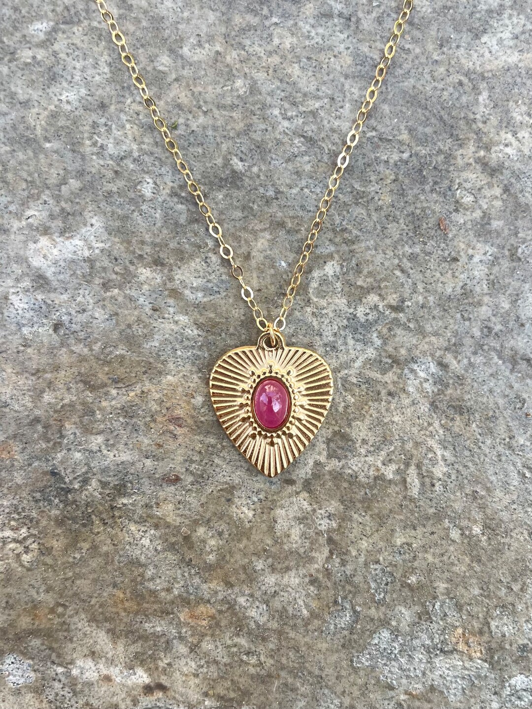 14k Gold Ruby Heart Necklace July Birthstone - Etsy