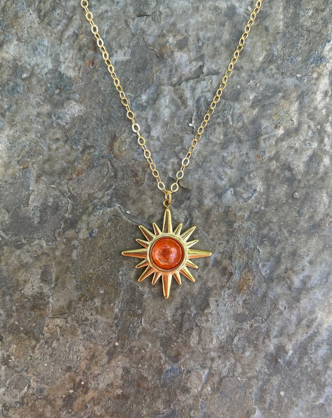 14k Gold Sunstone Necklace - Etsy