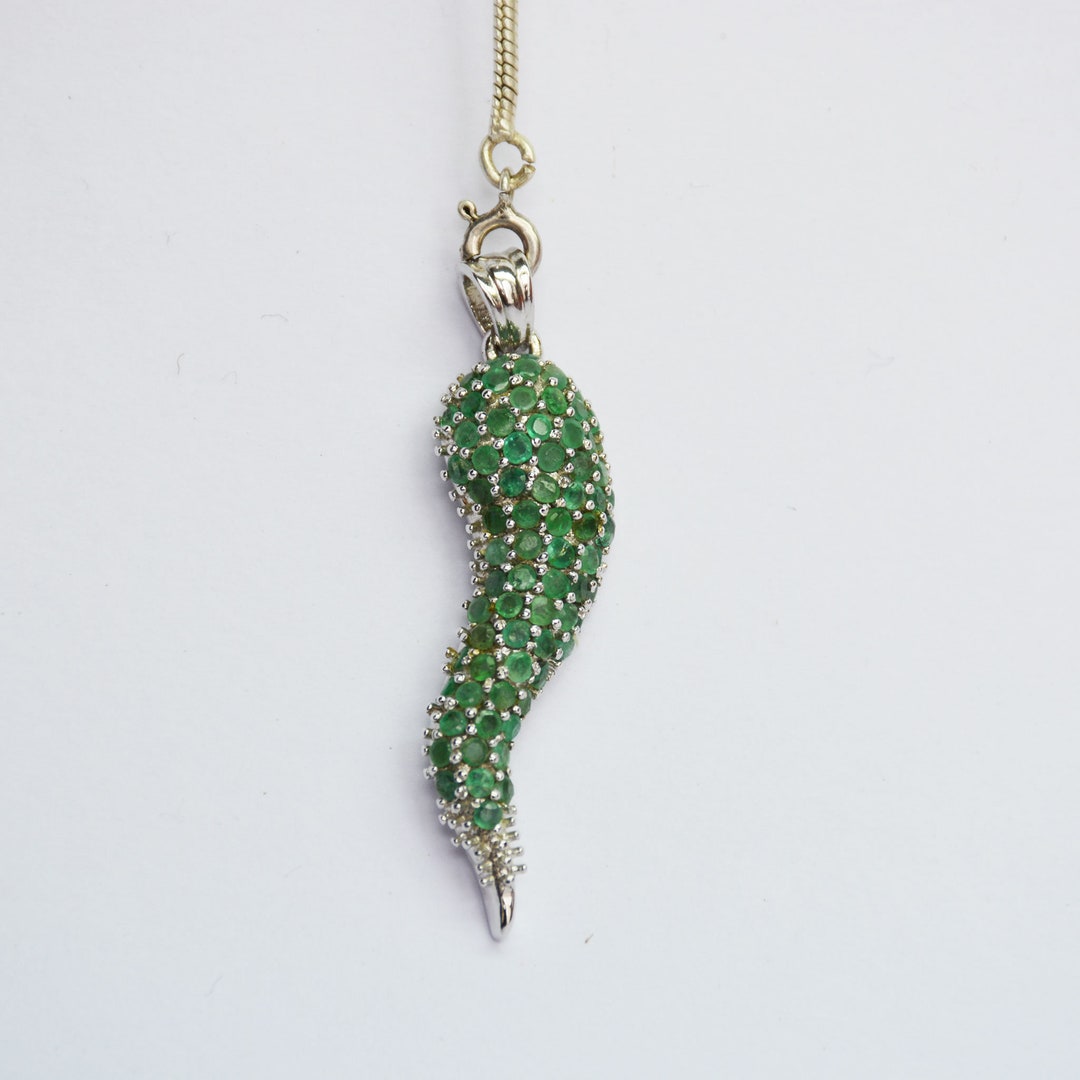 Emerald Chilli Pendant Silver May Birthstone Emerald Pendant - Etsy