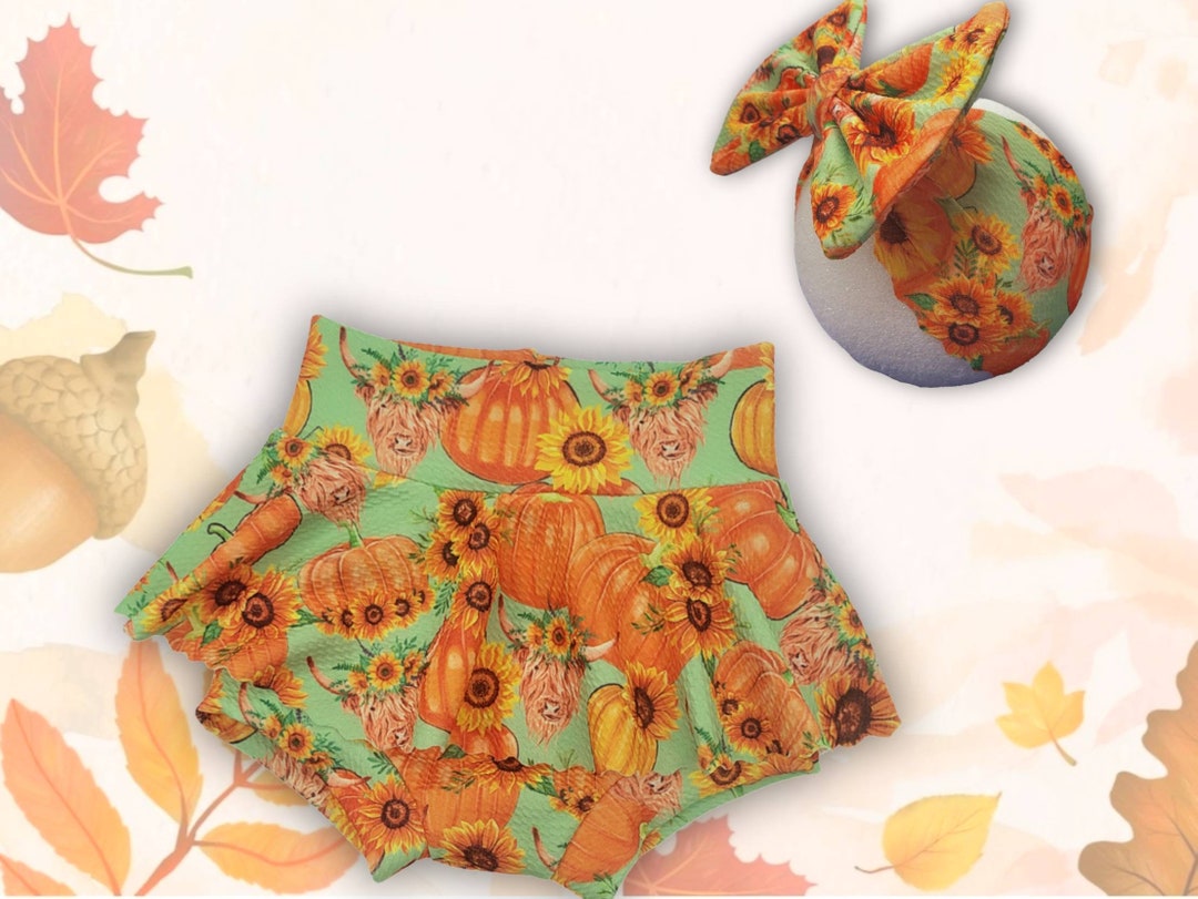 Highlander Cow, Pumpkin, and Sunflower Fall Themed Skirted Bloomers ...