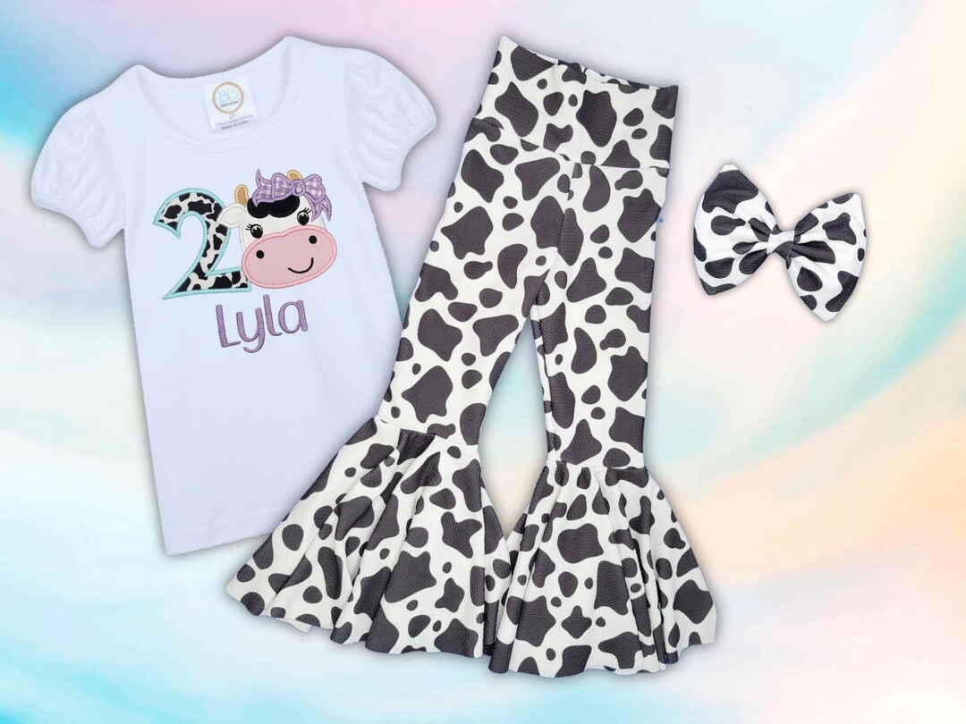 Cow Theme Birthday Outfit With Personalized Shirt, Bellbottoms, and ...