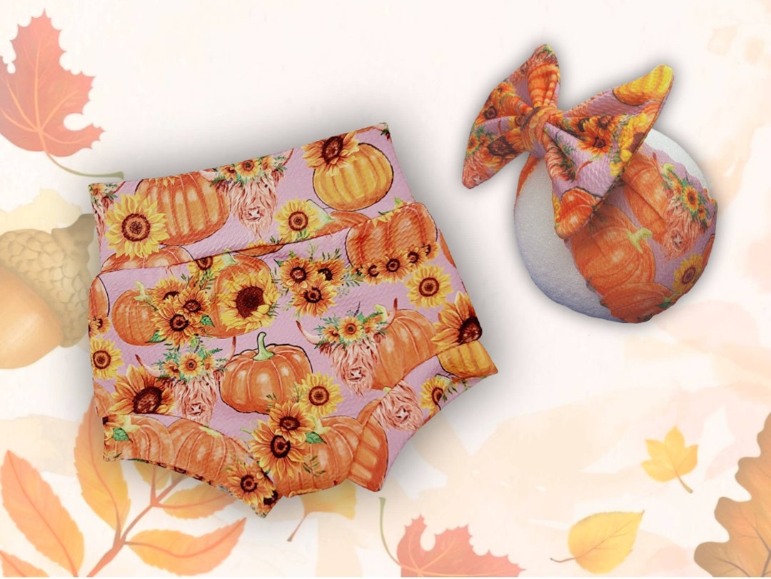 Highlander Cow, Pumpkin, and Sunflower Fall Themed Bloomers With Bows ...